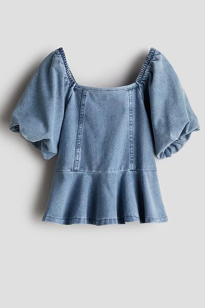 Smocked denim top - dark denim blue - 1281880001