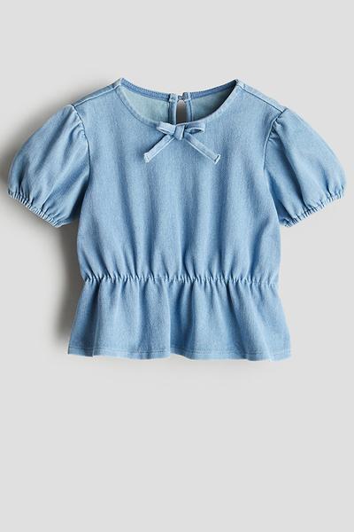 Smocked denim top - dark denim blue - 1281880001