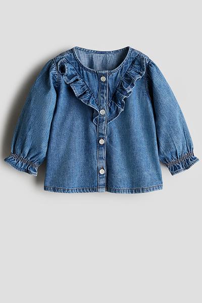 Smocked denim top - dark denim blue - 1281880001