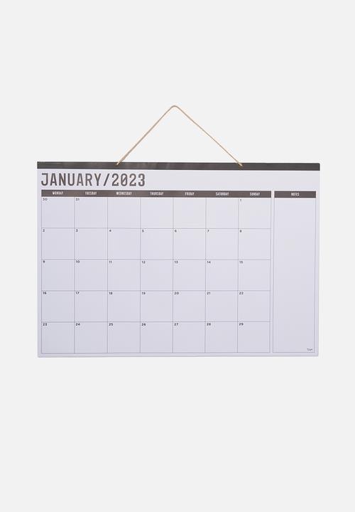 A1 2023 hanging calendar - black & white Typo Organisation ...