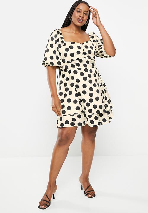 Plus double frilled ra ra skirt dress - milk and black spot