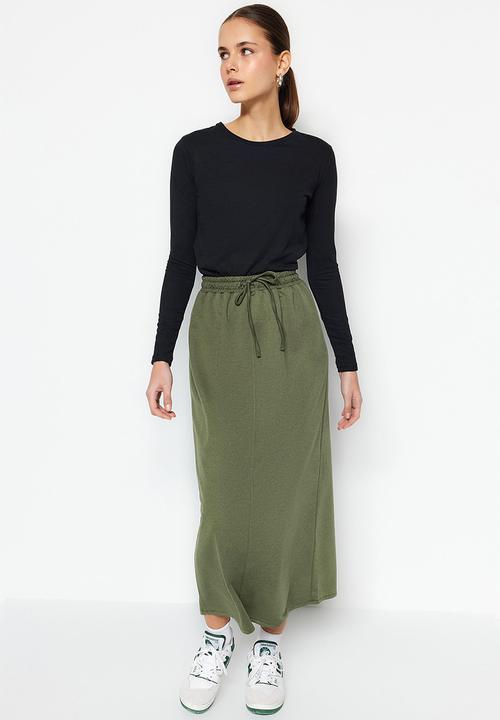 Modest drawstring skirt - khaki