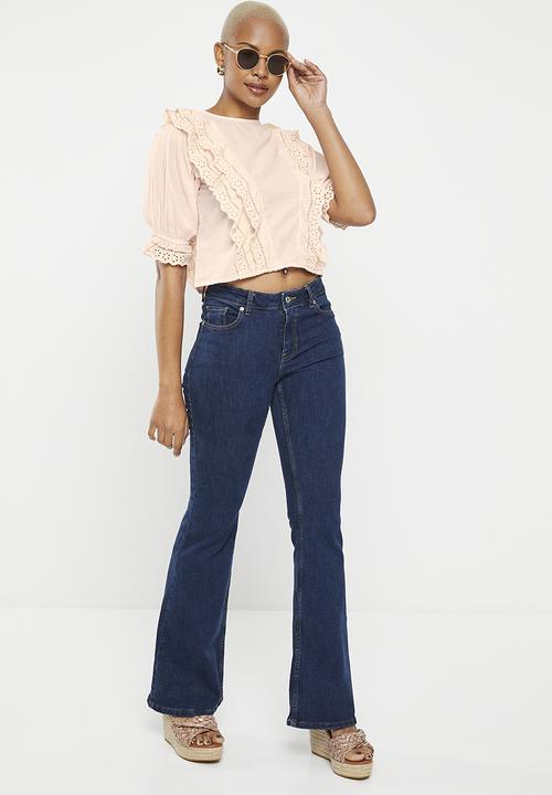 Lace frill blouse - salmon pink