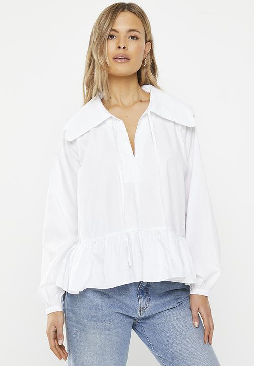 Peplum collared blouse - white