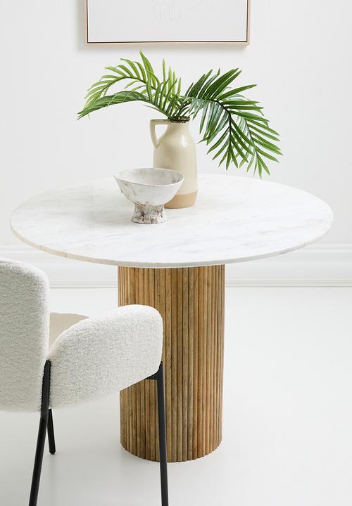 Delia marble & wood dining table-Natural