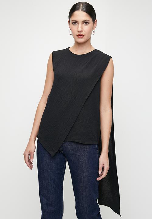 Draped sleeveless tunic - black