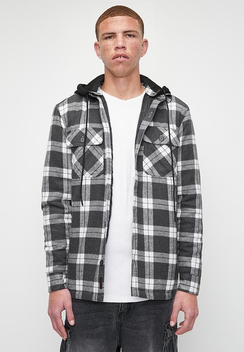Hooded Flannel Check Shacket - Black/White