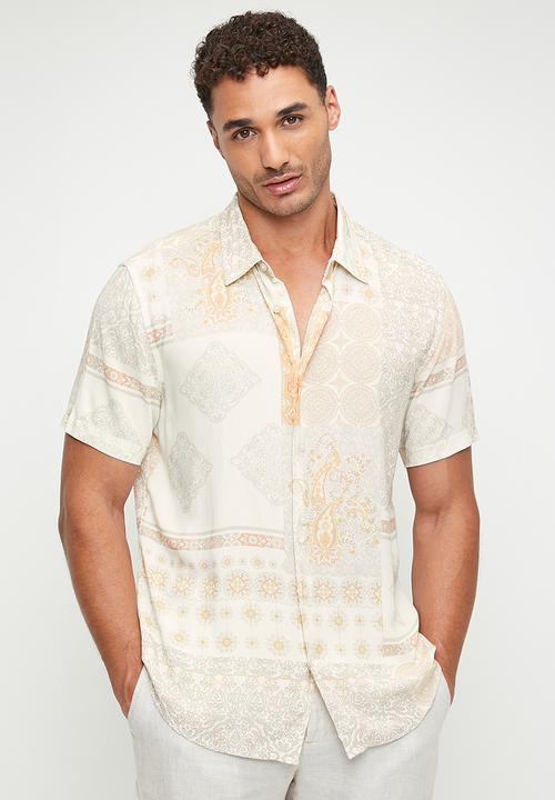 Short sleeve eco rayon patchwork shirt - rio patchwork
