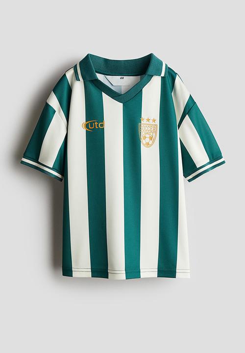 Collared football shirt - green/white striped - 1253334001