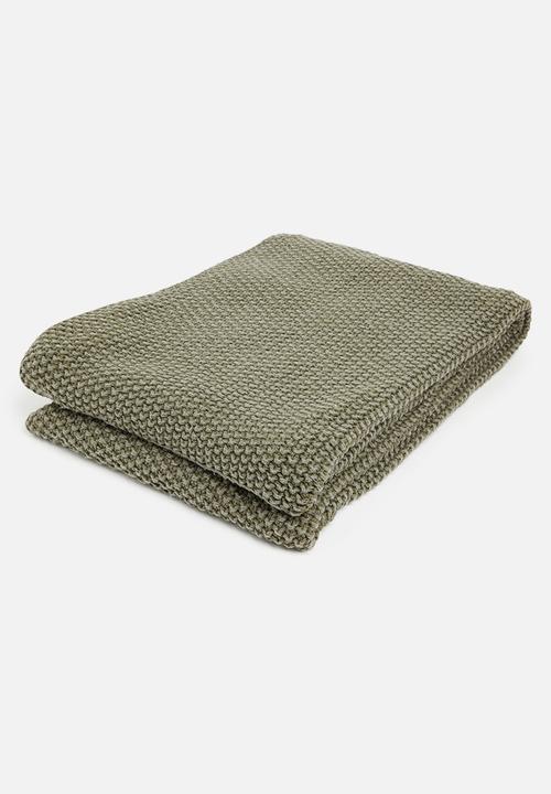Stonewashed Knit Throw - Olive