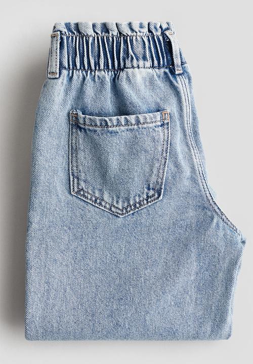 Wide leg paper bag jeans - light denim blue - 1228834001
