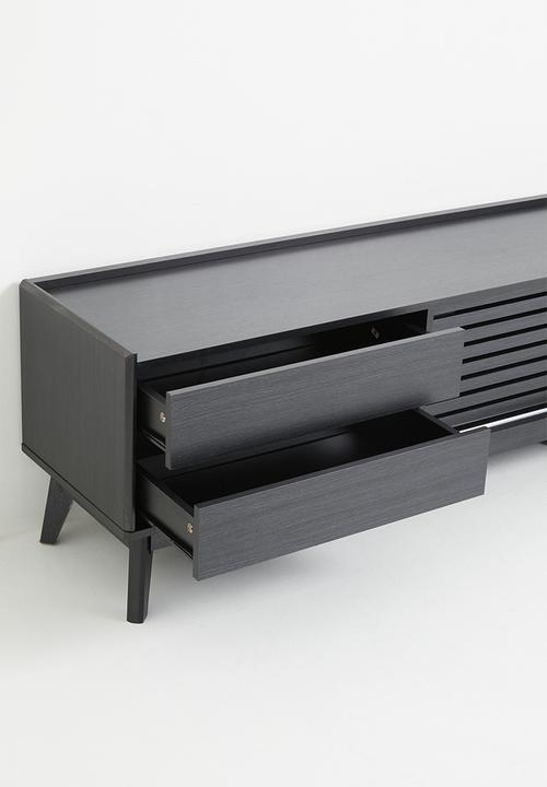 Slatted tv unit-black