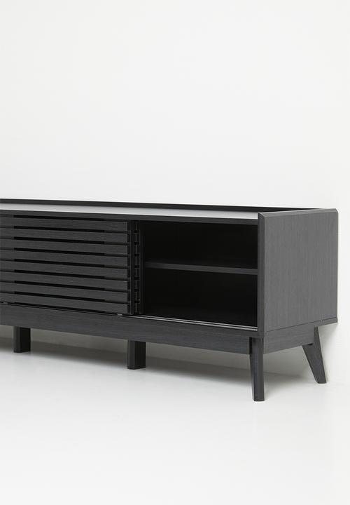Slatted tv unit-black