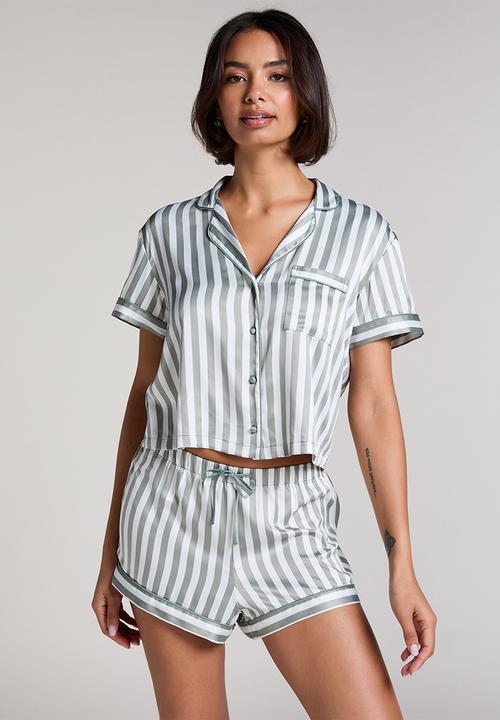 Pj shorts satin stripe - green