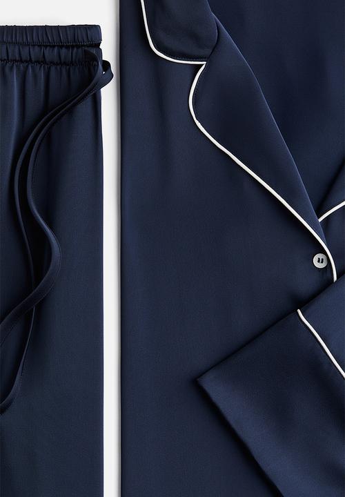 Satin pyjamas - navy blue - 1243797008