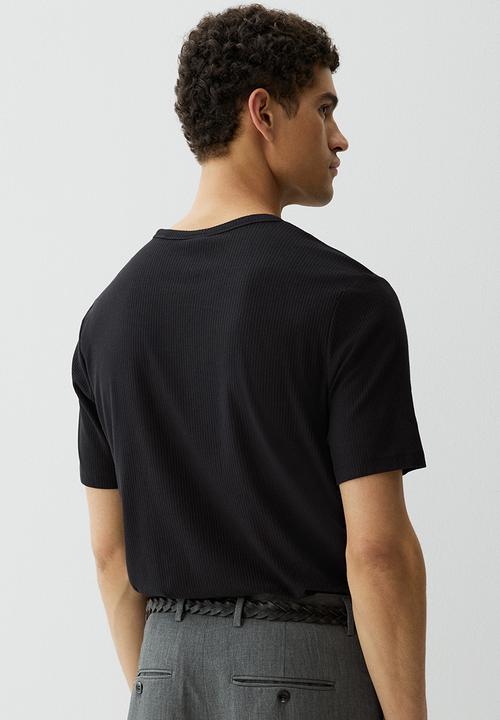 Slim fit ribbed t-shirt - black - 1265084002