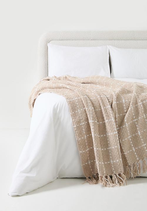 Chenille check throw - natural