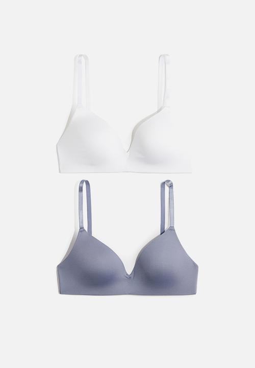 2-Pack microfibre non-wired bras - dusty blue/white - 1182043012