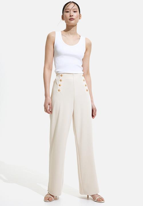 Button-front trousers - cream - 1133068018