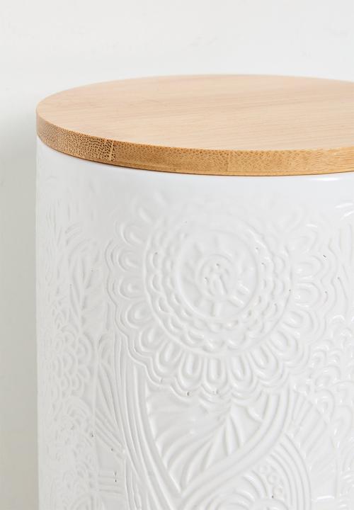 Tall ceramic storage jar - white