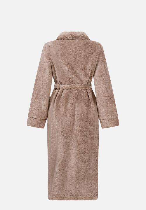 Robe long fluffy fleece - tan