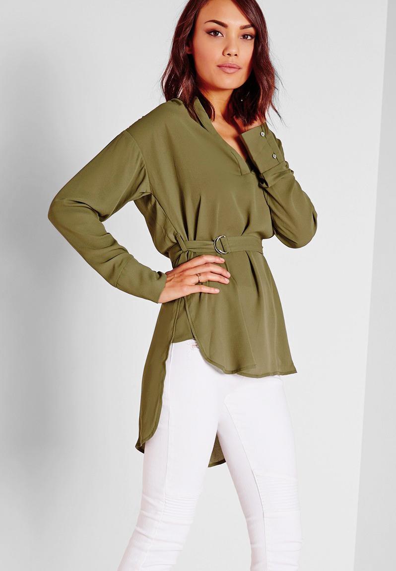 Belted d ring blouse -khaki Missguided Blouses | Superbalist.com