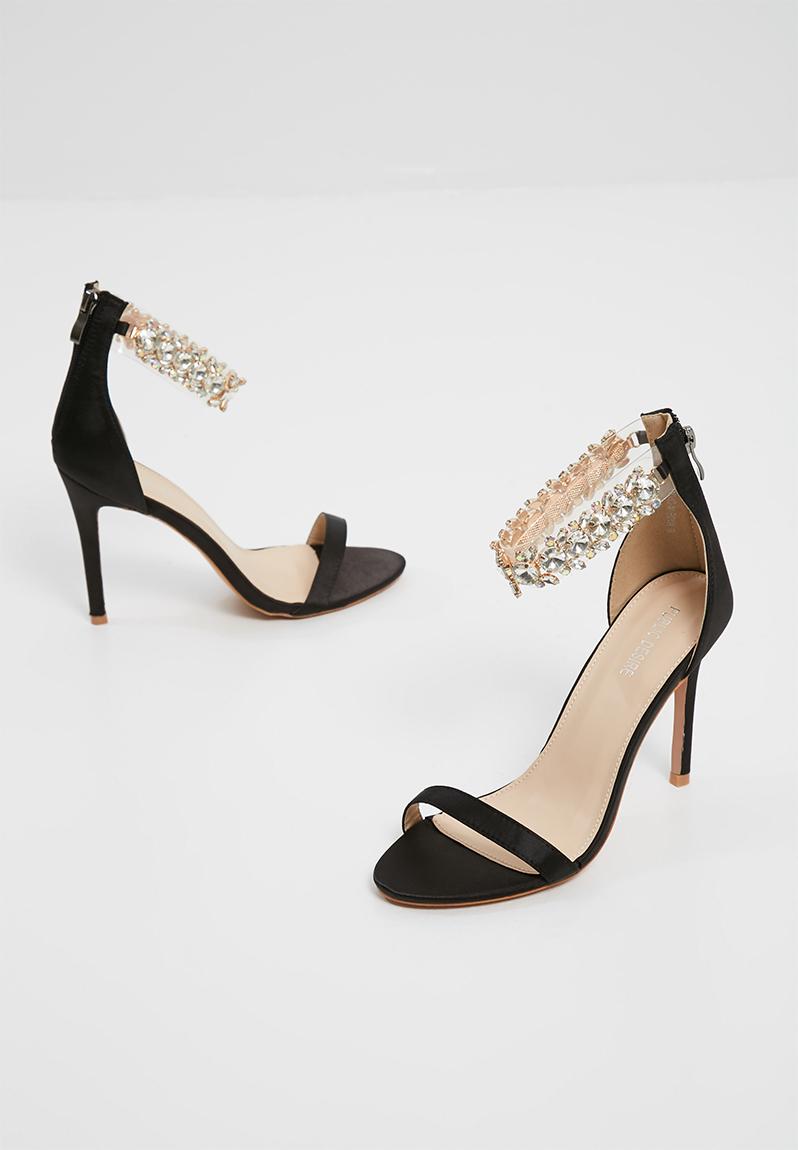 Fiji crystal ankle strap - black satin Public Desire Heels | Superbalist.com