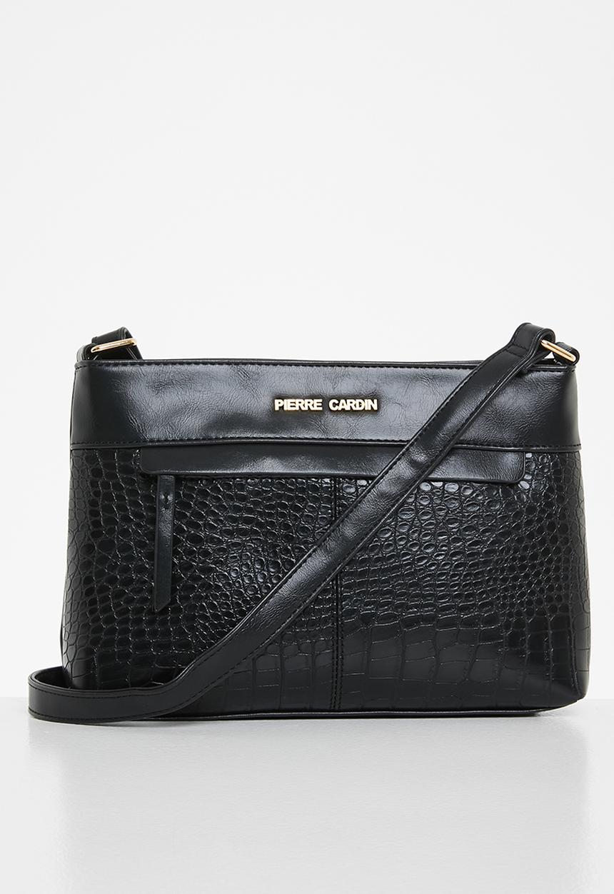 Felicia croc panel crossbody - black