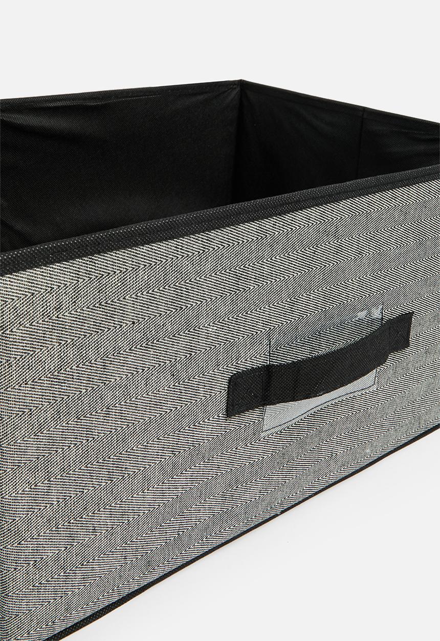 Herringbone storage box with lid - black
