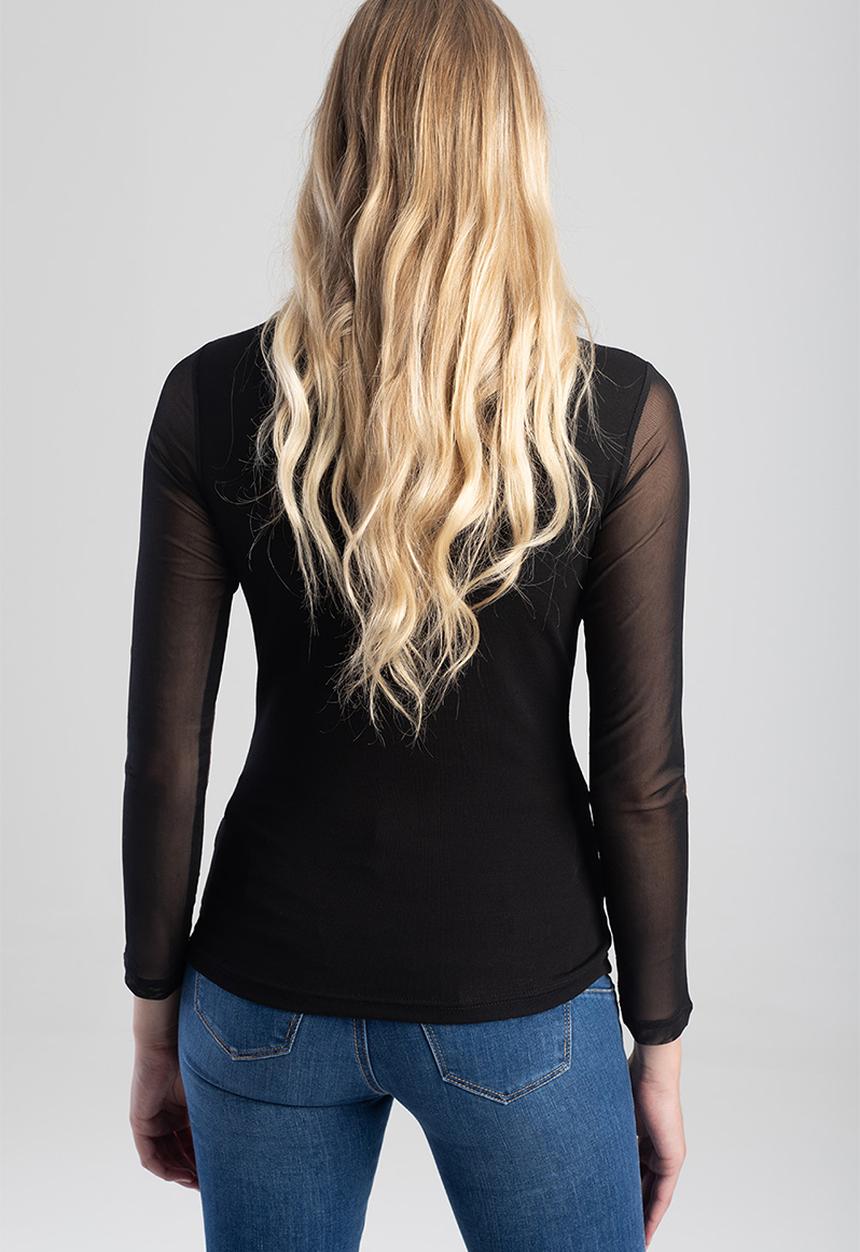 Bithia: fashion fitted top with long sleeves - black