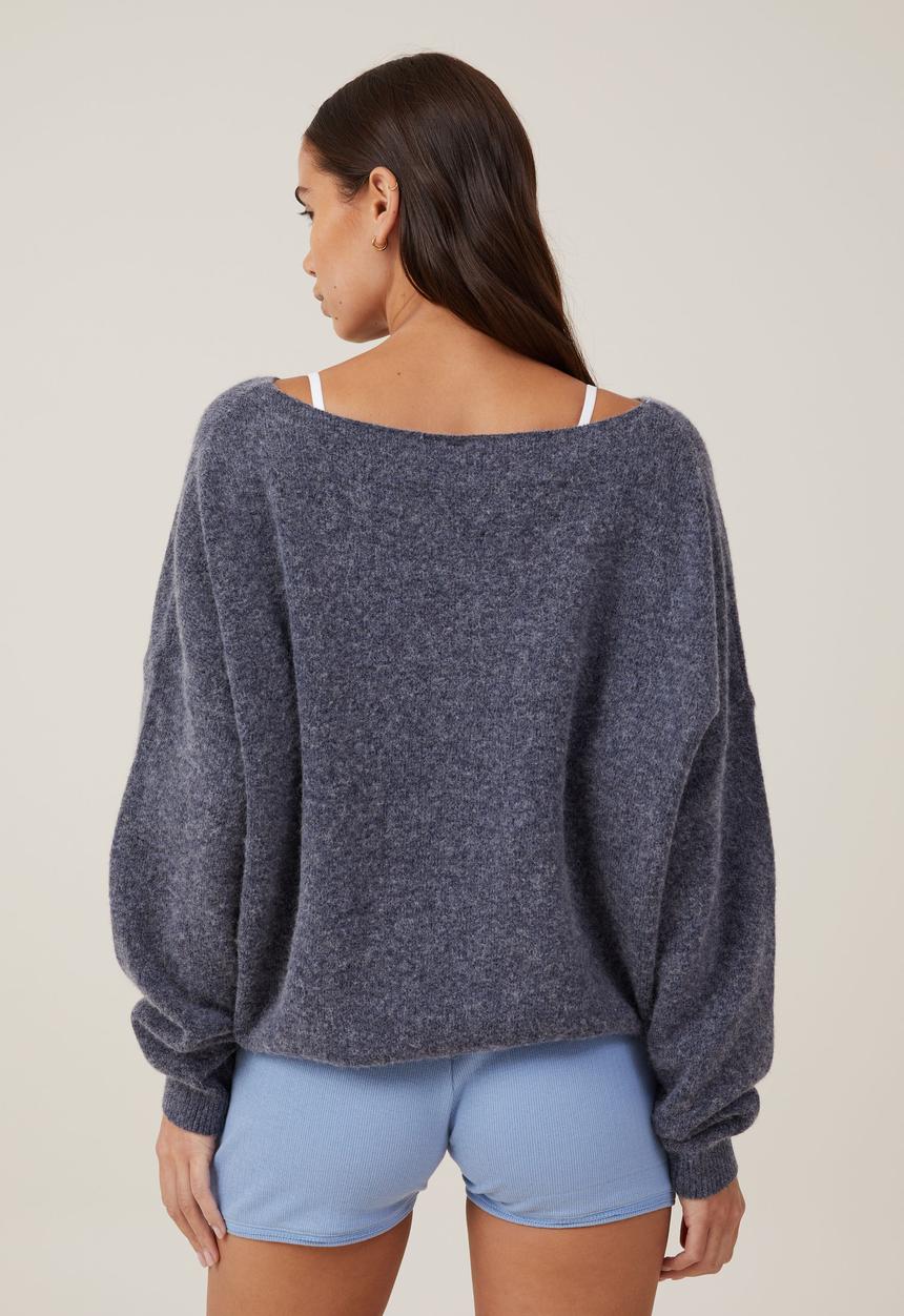 off shoulder relaxed knit jumper - infinity blue