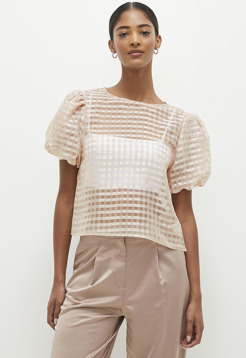 Sheer puff sleeve shell - pearl