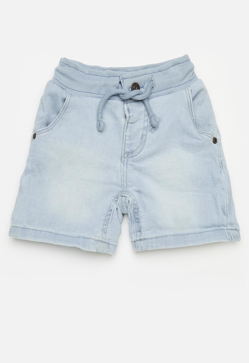 Knitted denim ribbed waist short - light denim