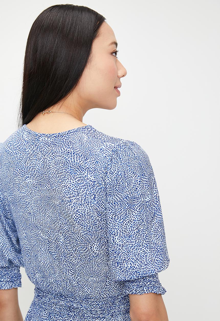 Bernice Shirred Dress Short - Placidblue/Dknvy/Wht