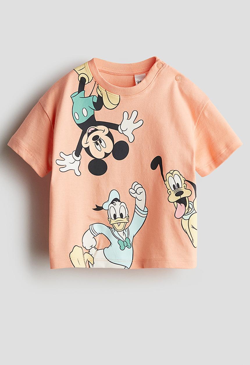 Printed cotton jersey t-shirt - light orange/mickey mouse - 1226025002