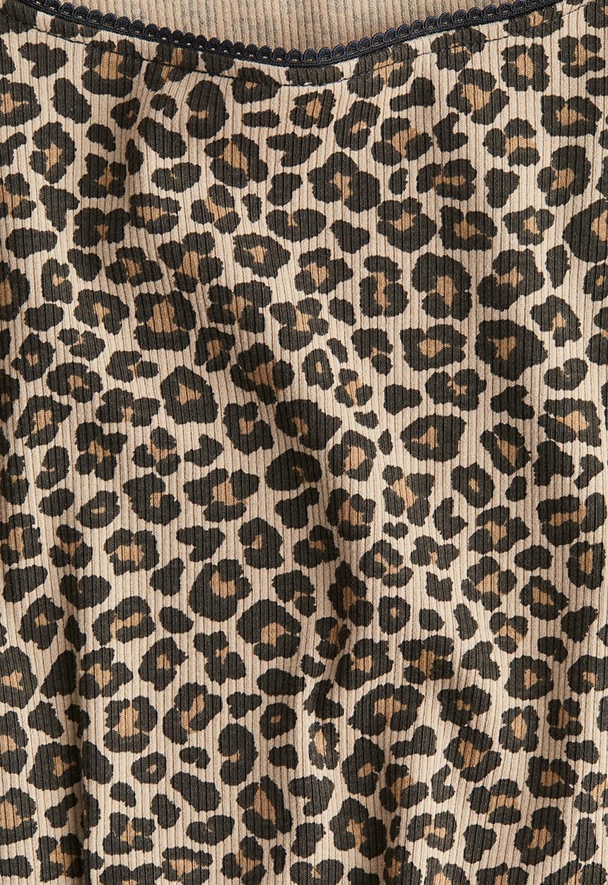 Picot-trimmed ribbed top - beige/leopard-print - 1246132004