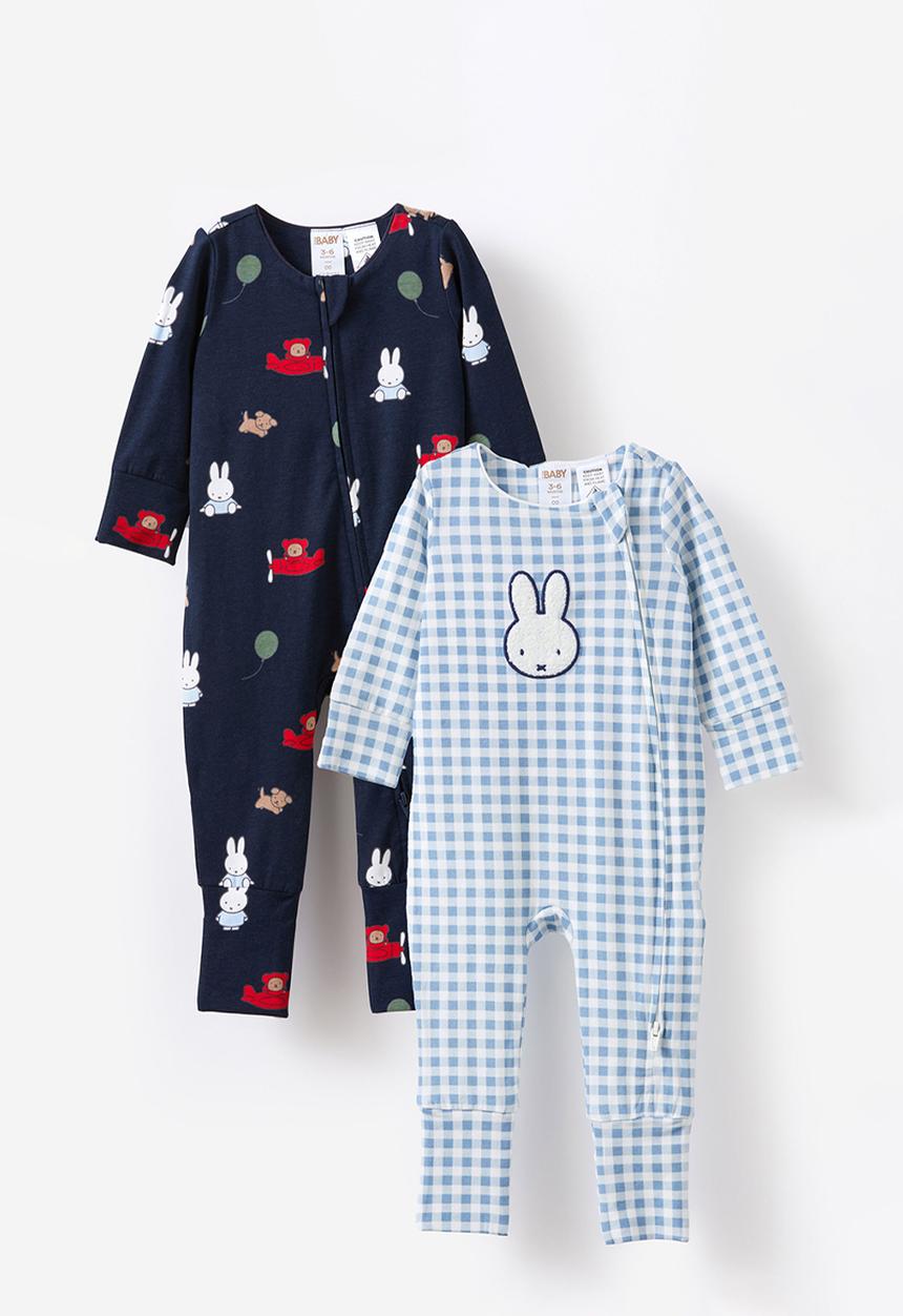 2 pack long sleeve zip romper lcn - side zipper - lcn mif dusty blue ...