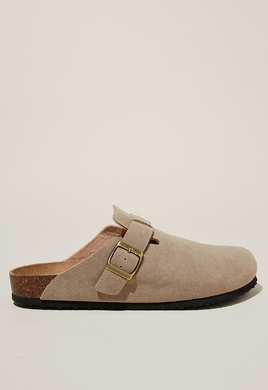Closed toe buckle slide - taupe