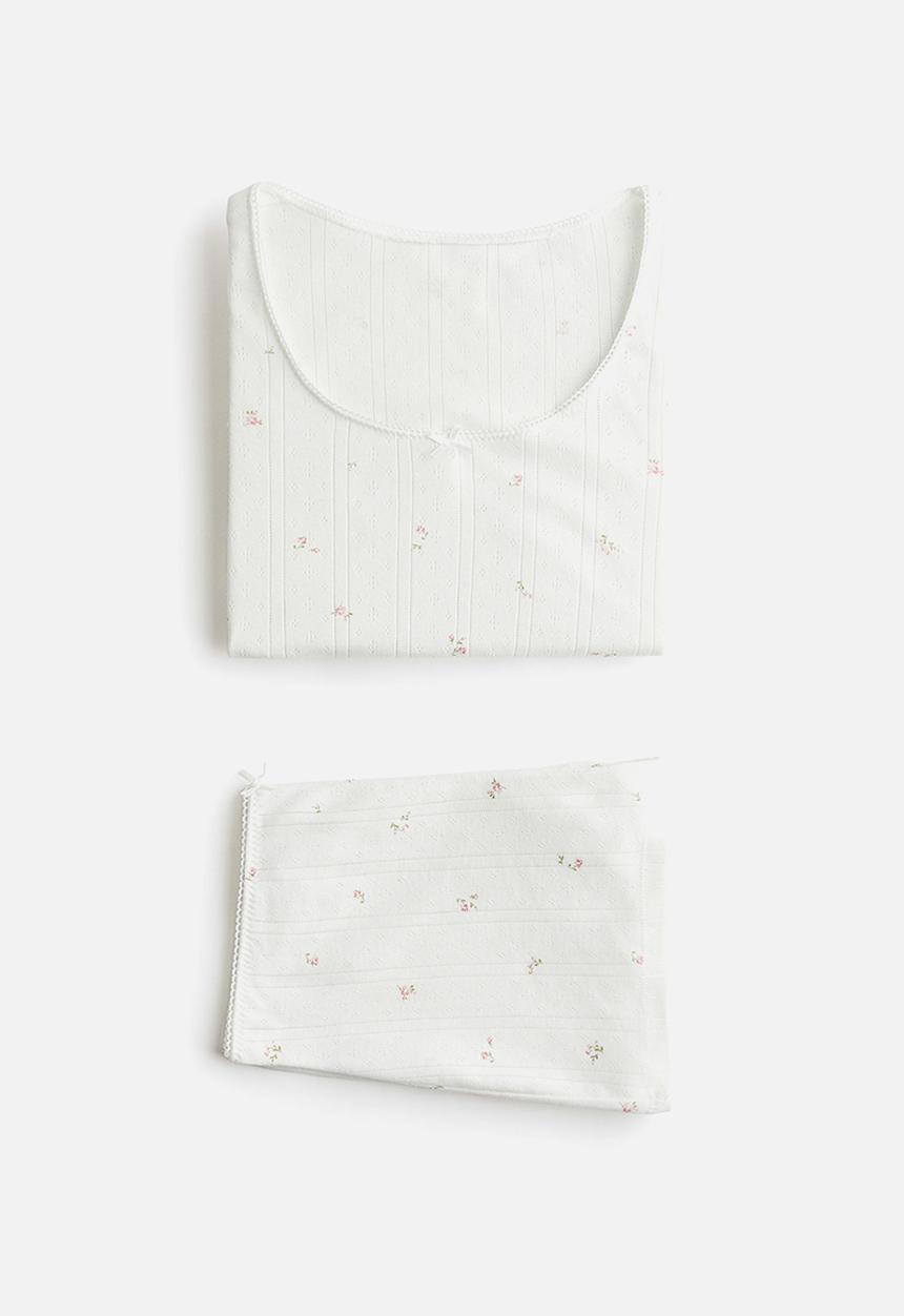 Pointelle pyjamas - white/floral - 1266545001