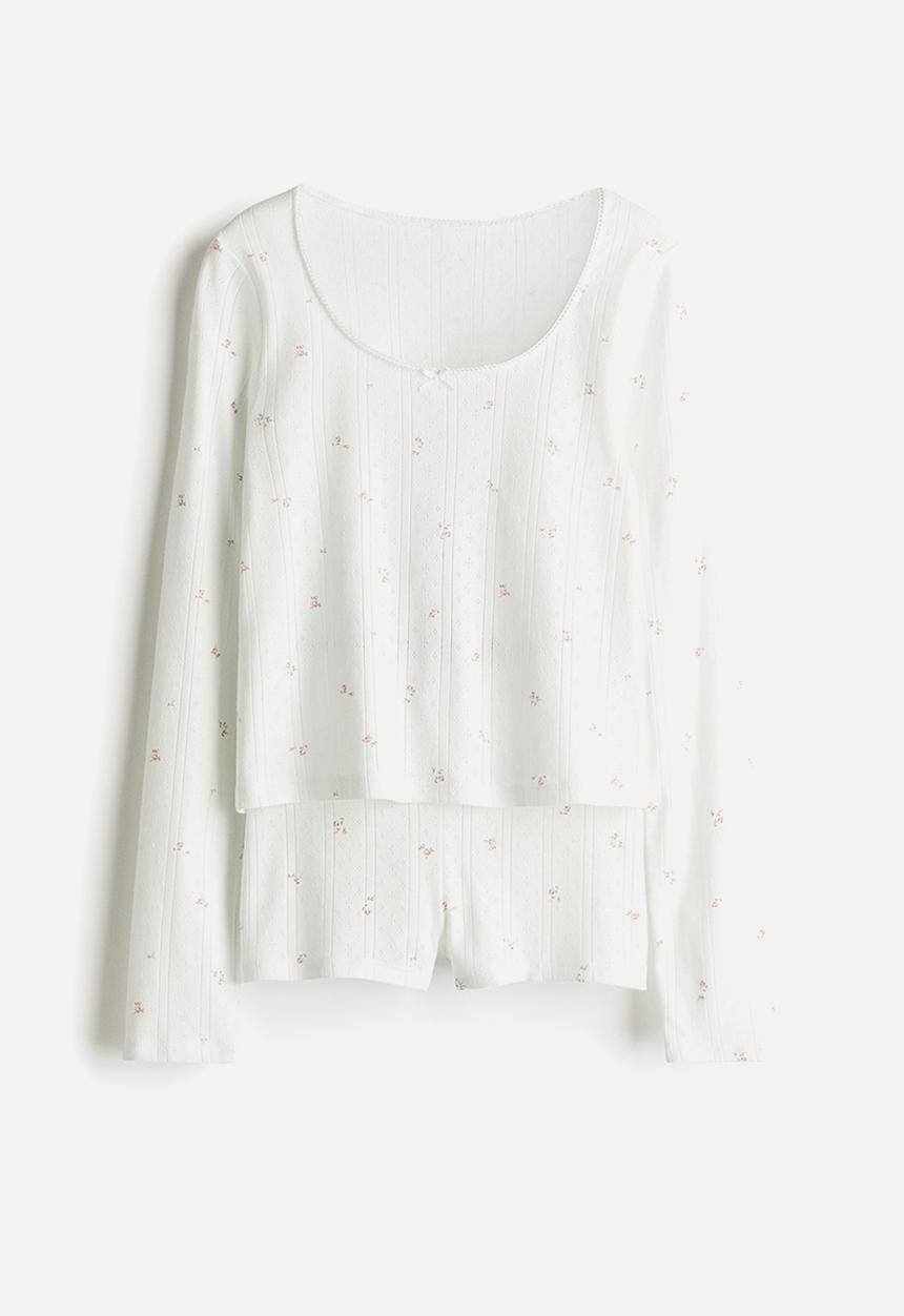 Pointelle pyjamas - white/floral - 1266545001