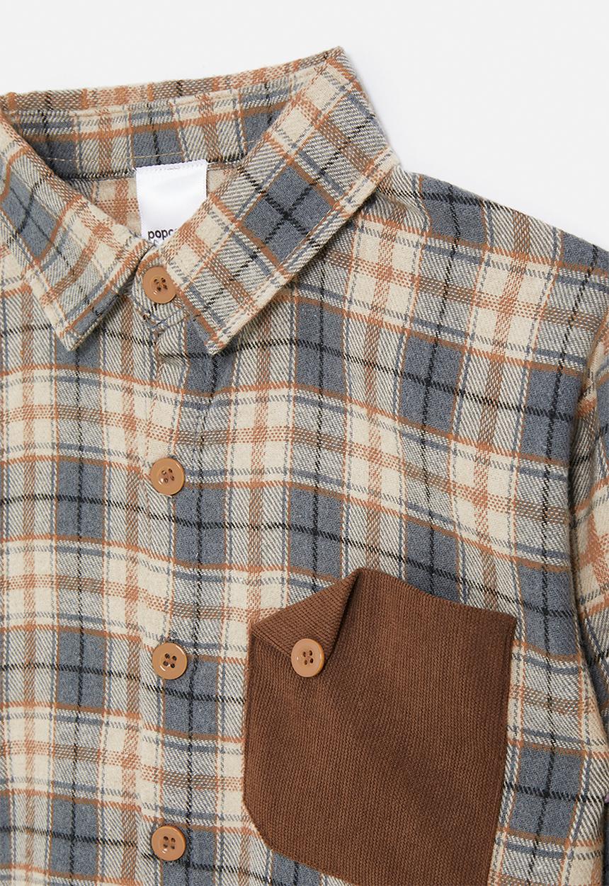 Plaid flannel shirt with stylised pocket - beige/grey