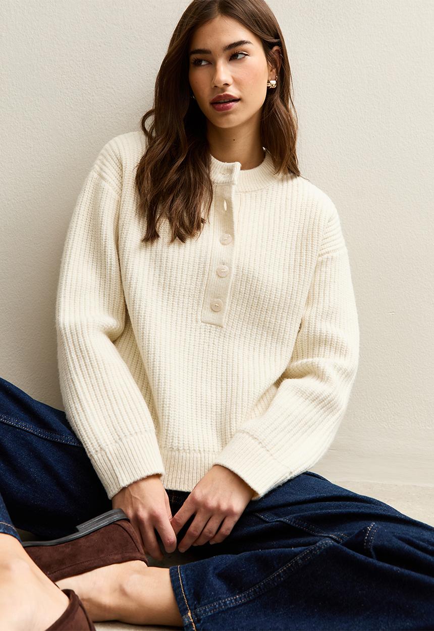 Half cardi henley - cream