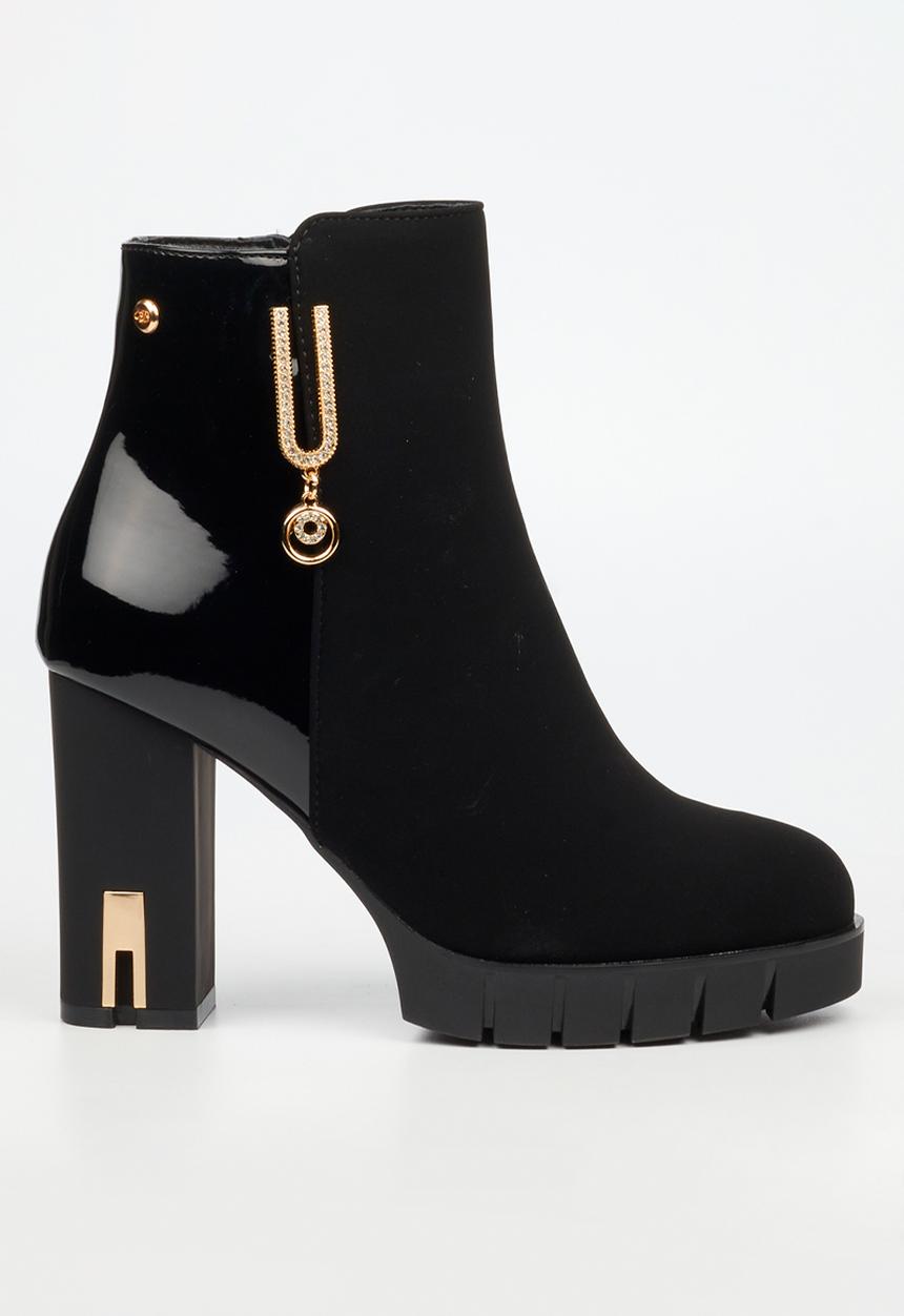 Darling 9 platform block heel ankle boot - black