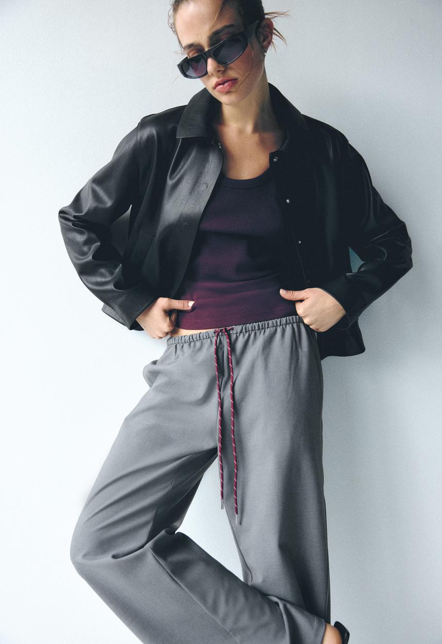 Drawstring trousers - grey - 1295979003