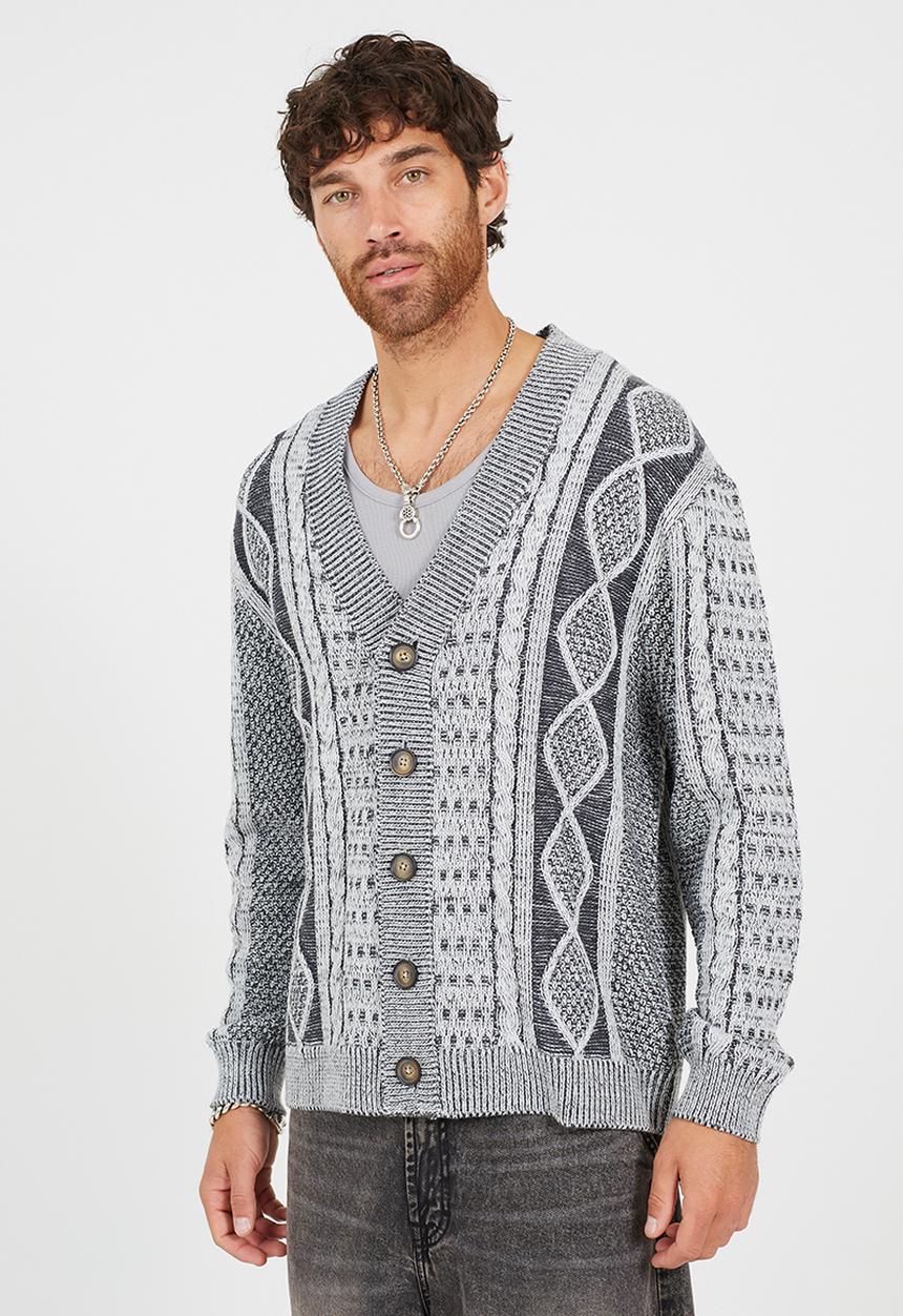 Oversized Fit/Dropped Shoulder Cardigan - Dk Charcoal Marl
