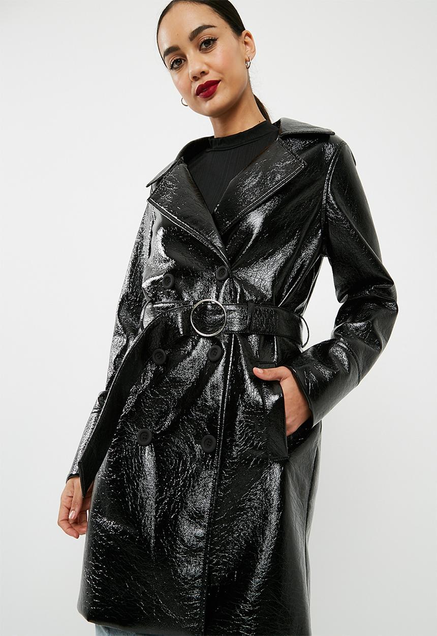 Vinyl trench coat - black