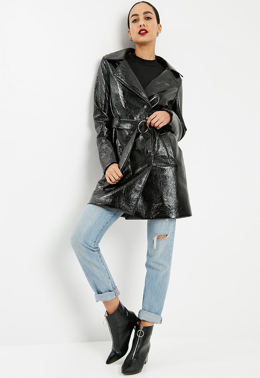 Vinyl trench coat - black
