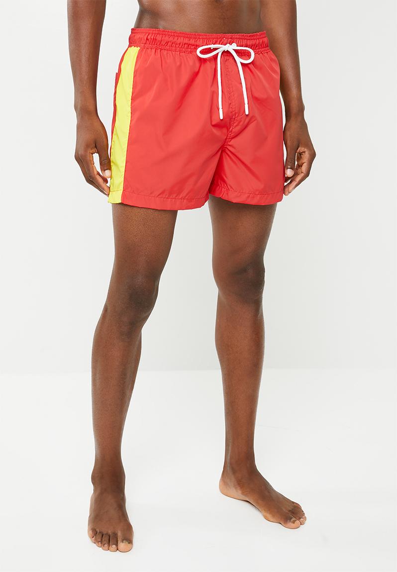 Side stripe swimwear shorts - red & yellow Brave Soul Swimwear ...