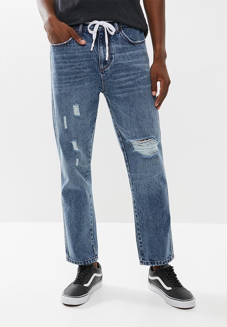Regular destroy & drawcord tapered jeans - mid snow wash Superbalist ...