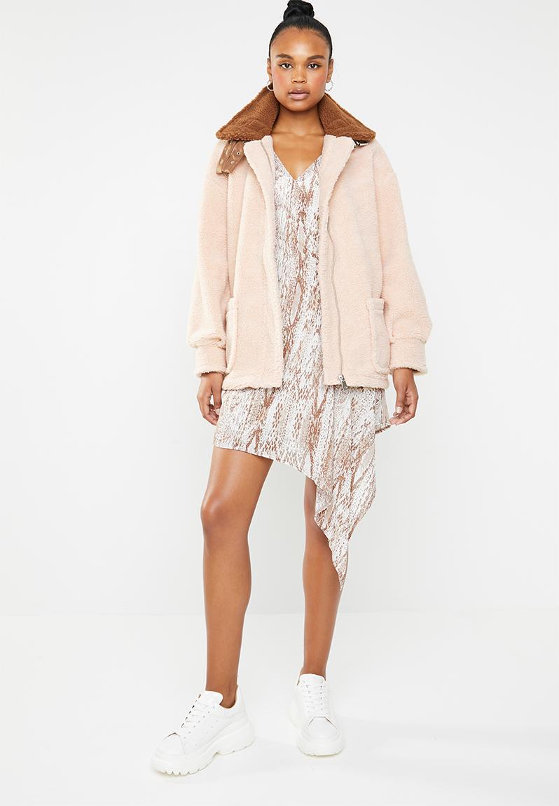 Borg Aviator Jacket With Contrast Collar Beige Missguided Jackets